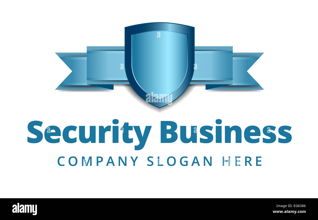 Security Shield Logo with Banner in Blue Stock Photo - Alamy