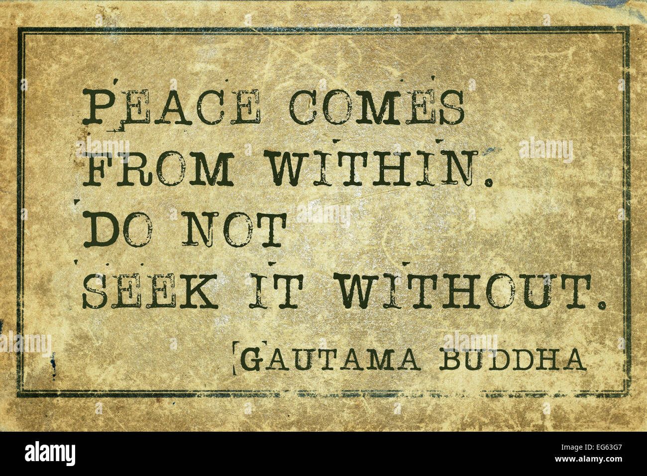 Peace come from within - famous Buddha quote printed on grunge vintage ...