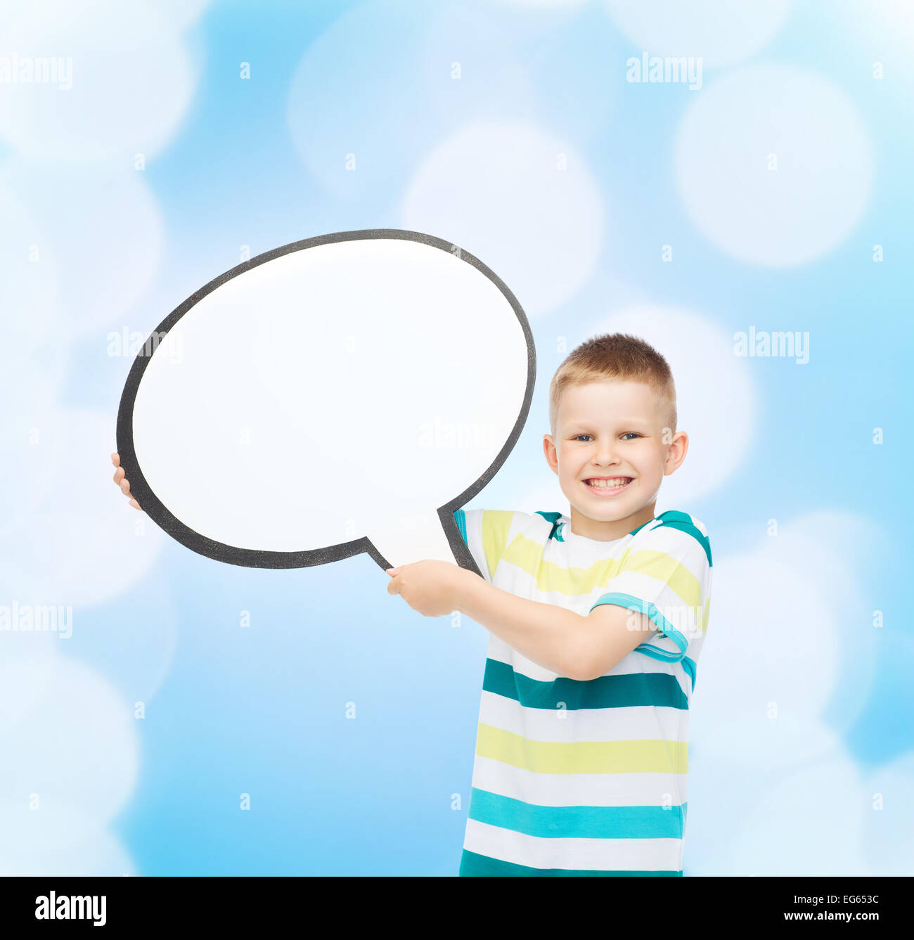 smiling little boy with blank text bubble Stock Photo - Alamy