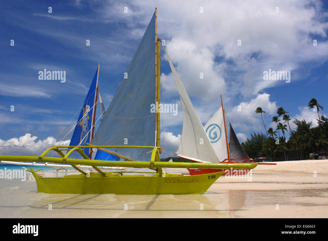 Philippines. Boracay Island Philippines. Sail boats on beach Boracay ...