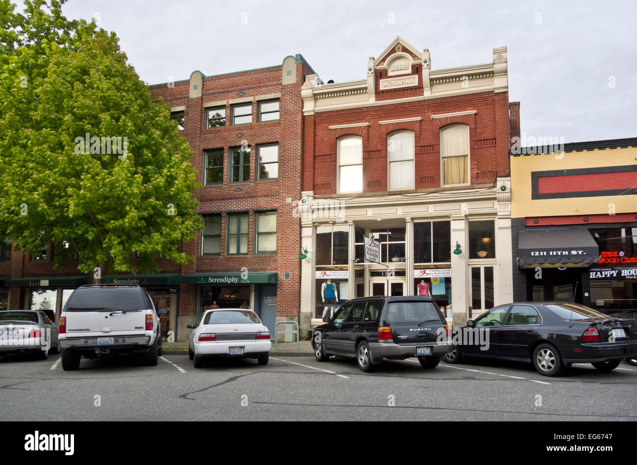 Brick buildings and shops in historic Fairhaven neighbourhood of ...
