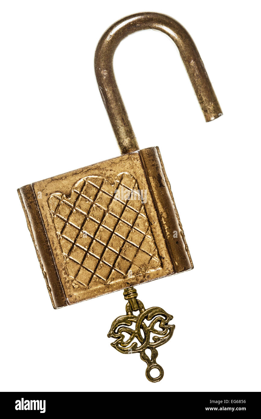 Key in the lock, the security system components, isolated on white ...