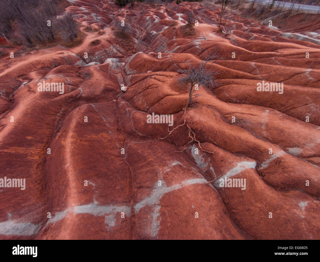 Aerial view of the Cheltenham Badlands in Southern Ontario with exposed ...