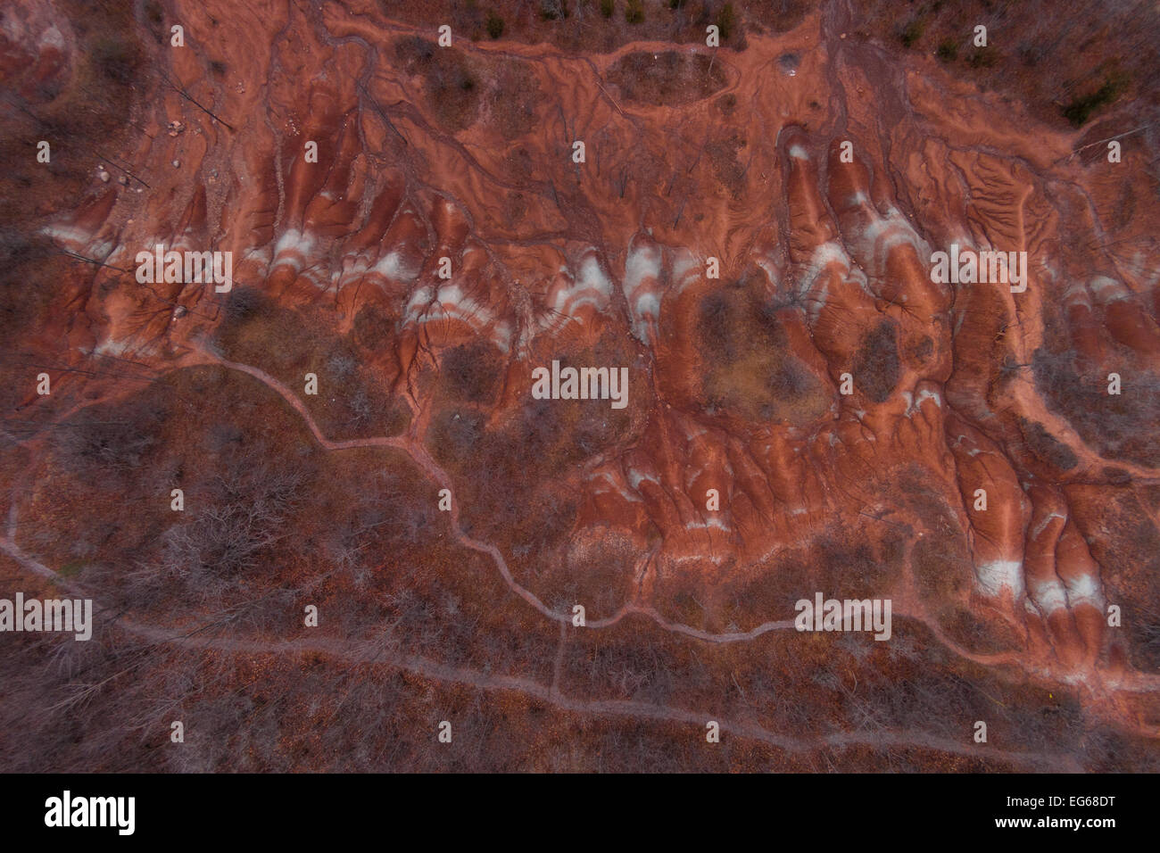 Aerial view of the Cheltenham Badlands in Southern Ontario with exposed ...