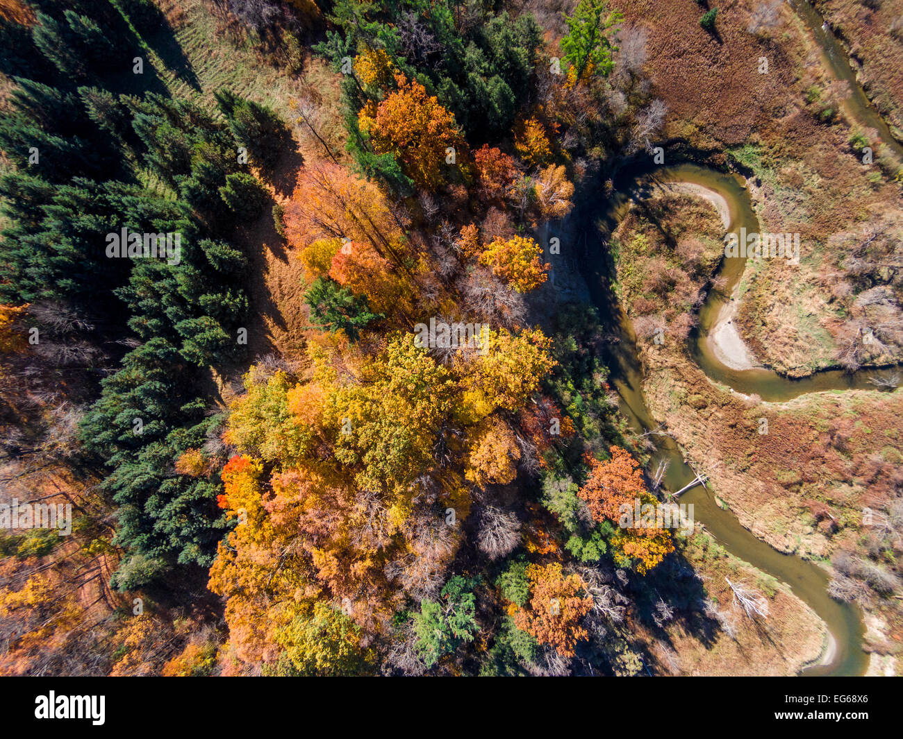An aerial view of the the Humber River as it bends through the ...