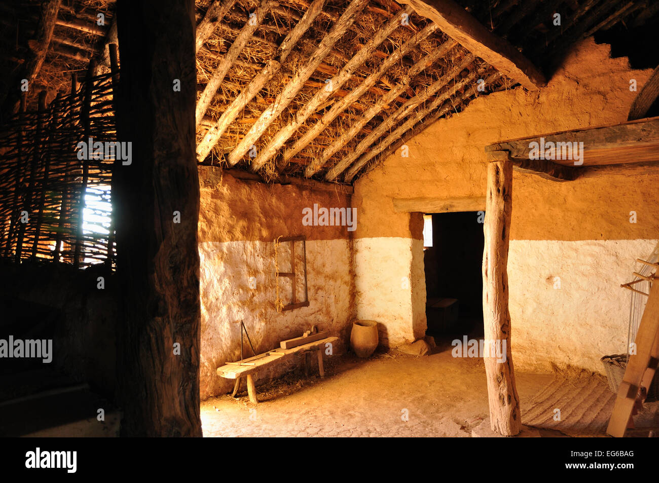 numancia archaeological site in garray, soria, spain. replica of house ...