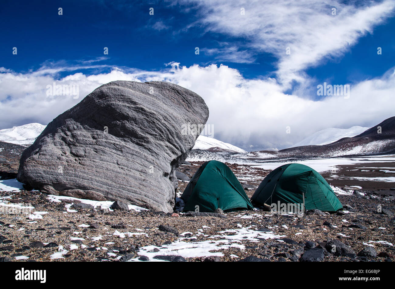 Sleeping in a tent under Ojos del Salado volcano in Argentina Stock ...