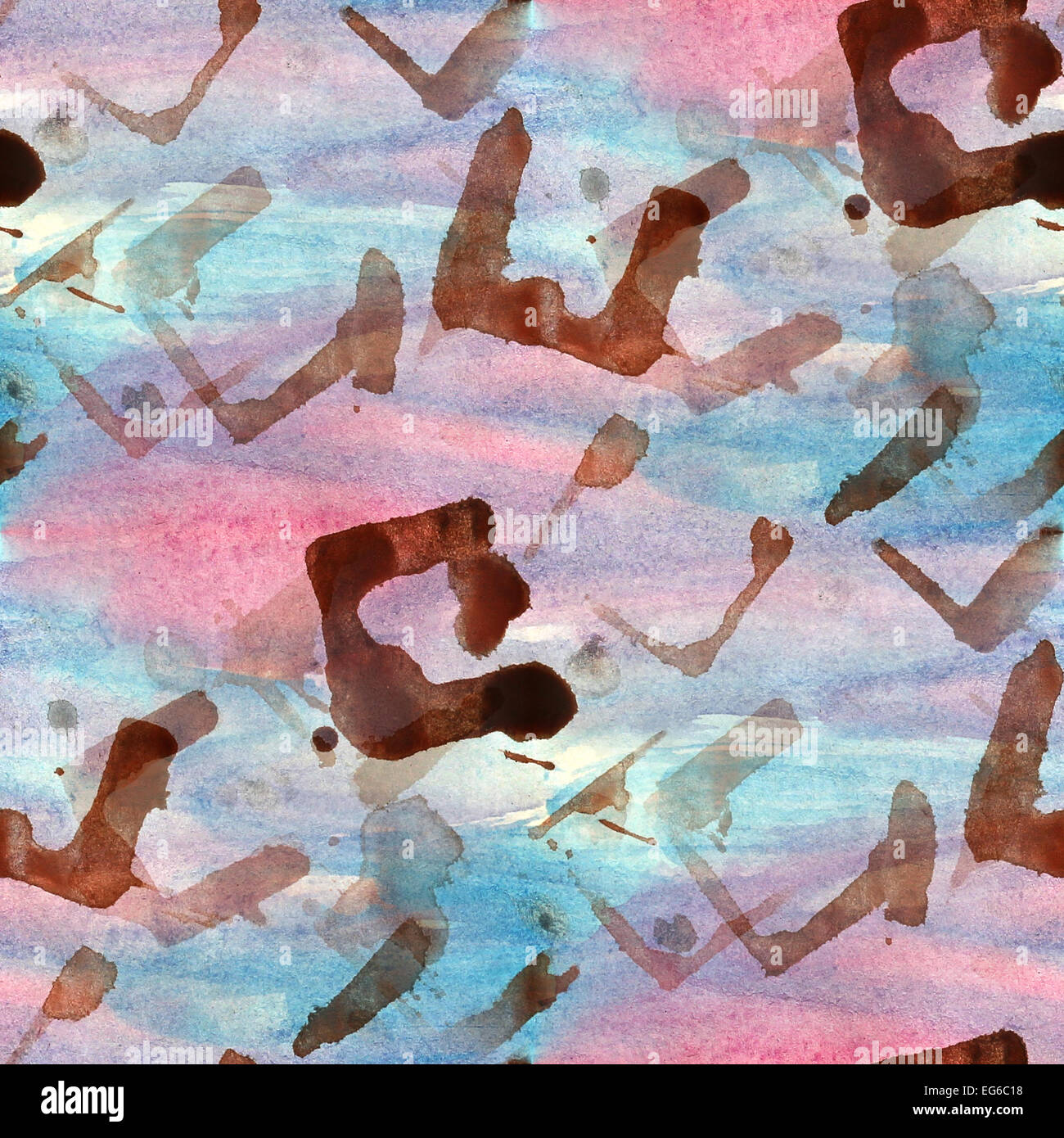 vintage pattern brown, pink, blue design seamless watercolor tex Stock ...