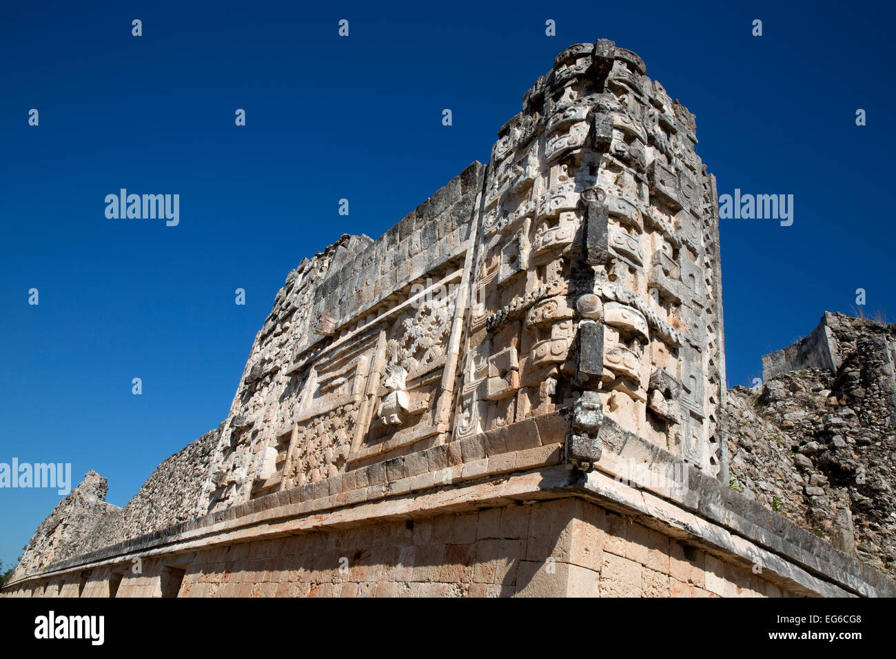Chac masks facade on the Nunnery quadrangle, Uxmal, Yucatan, Mexico ...