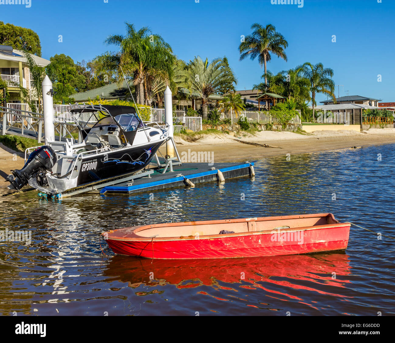 Private jetty on canal housing estate on the Sunshine Coast, Queensland ...