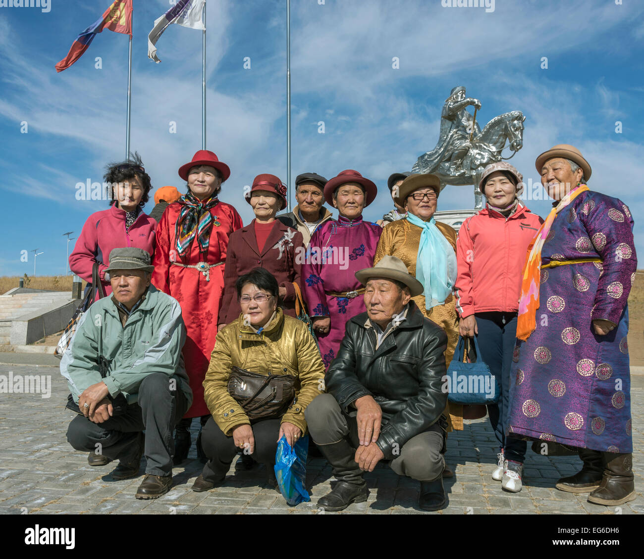 Group of Mongolian tourists, Genghis Khan monument, Tuul River, Tsonjin ...