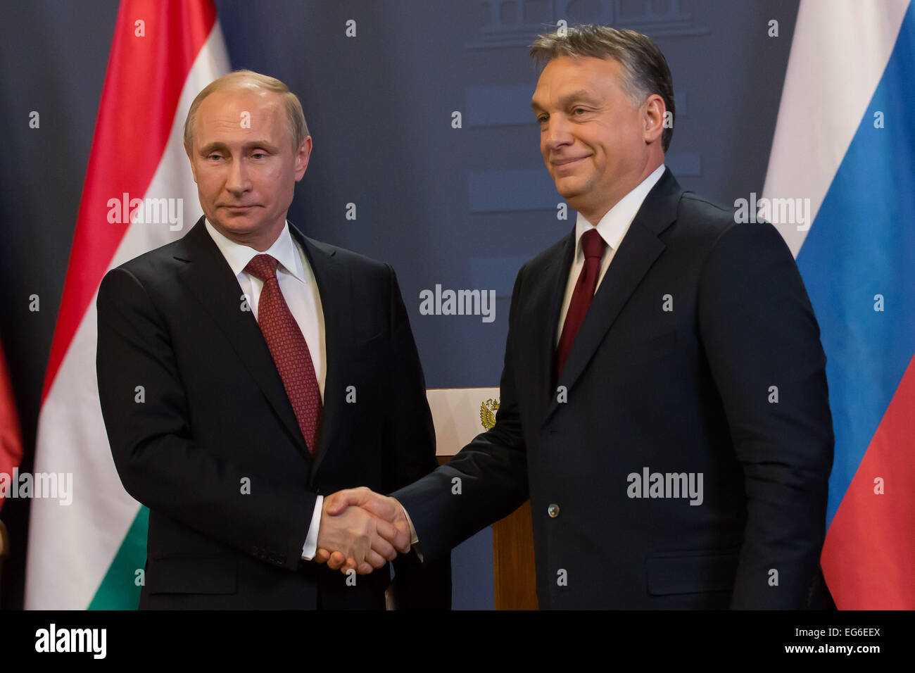 Budapest, Hungary. 17th Feb, 2015. Russian President Vladimir Putin (L ...