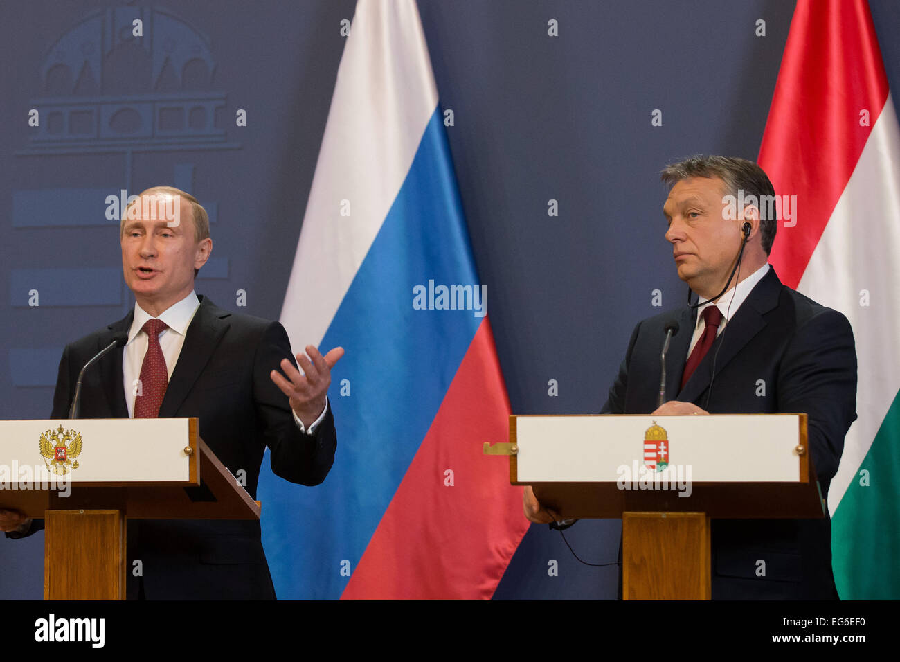Budapest, Hungary. 17th Feb, 2015. Russian President Vladimir Putin (L ...