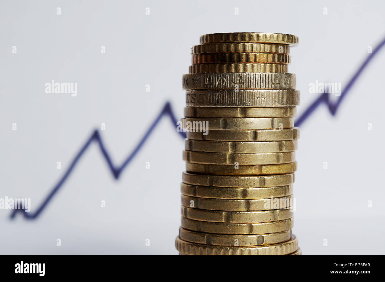 Stack of coins with a rising chart in the background. Business and ...