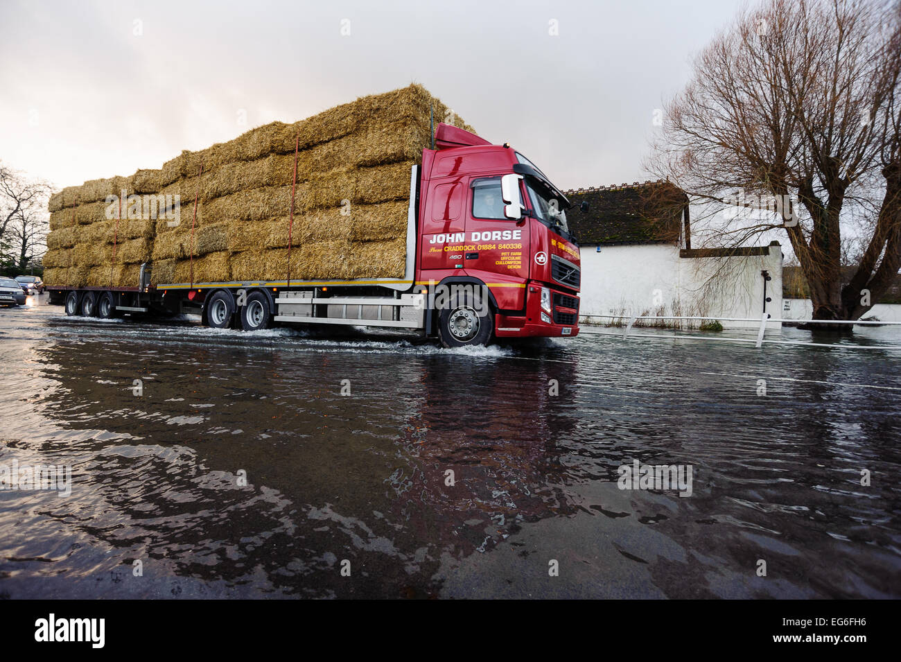 Lorry driving through flood water at Coombe Bisset near Salisbury Stock ...
