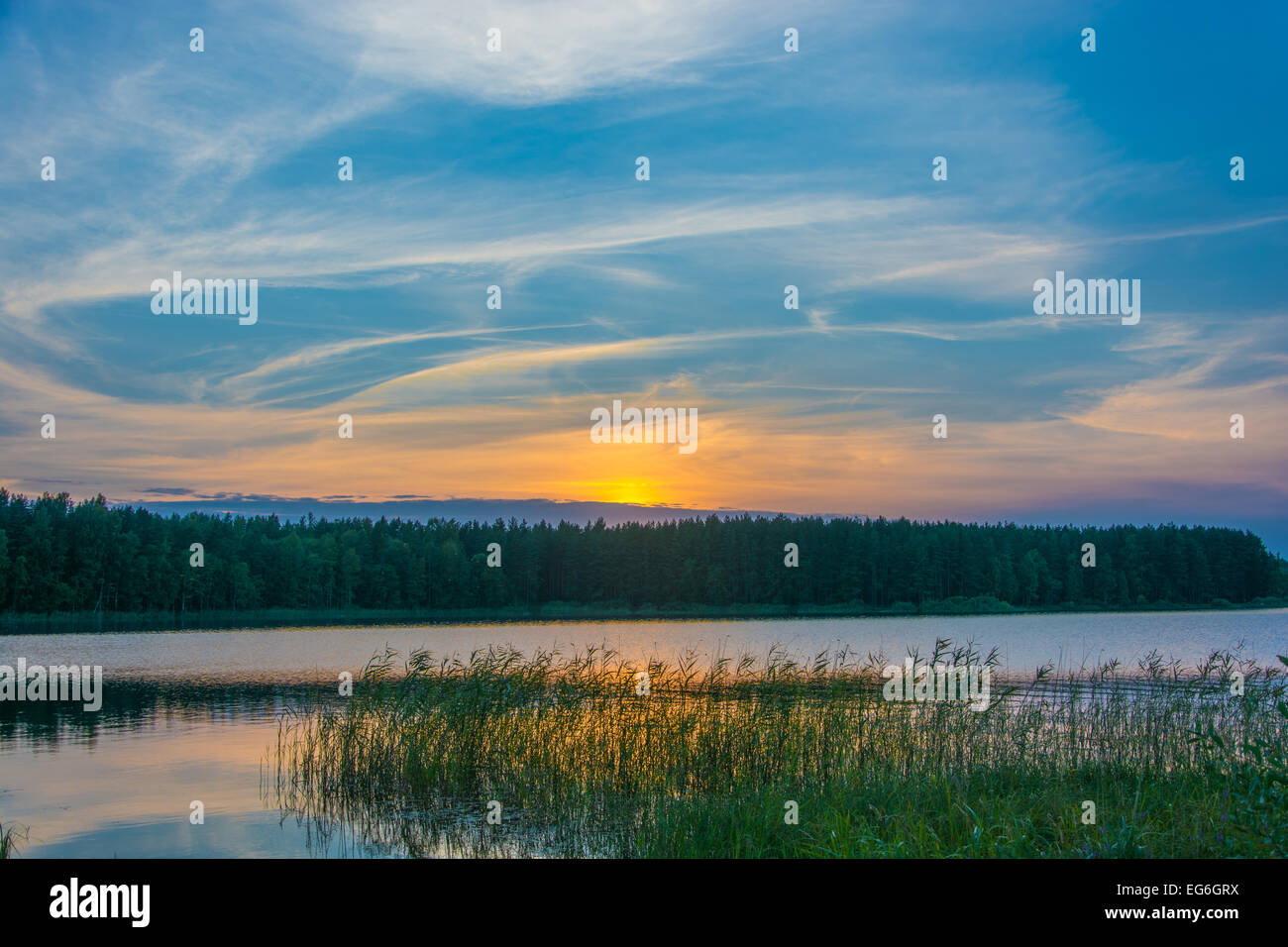 Beautiful, colorful sunset on lake Seliger Stock Photo - Alamy