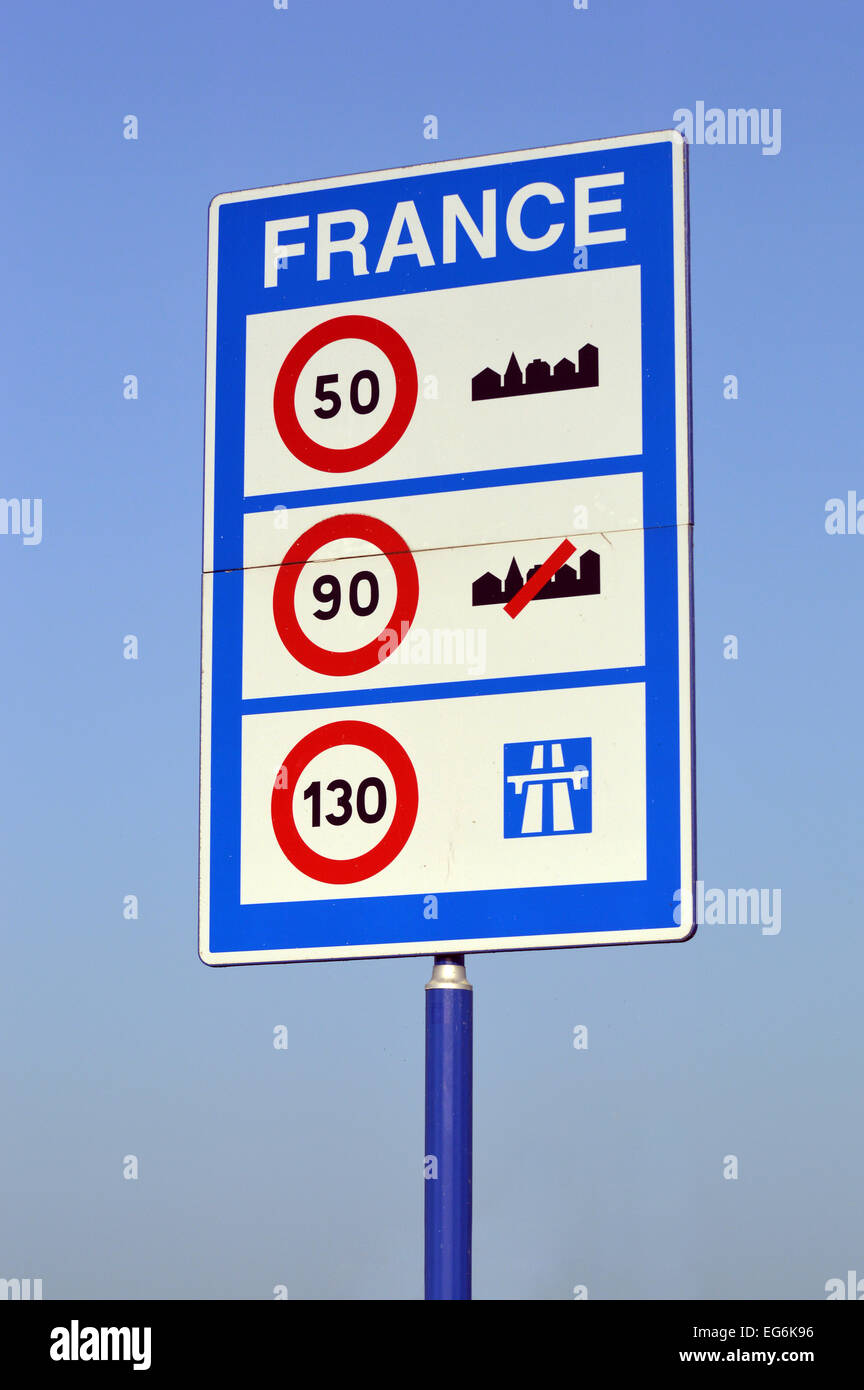 Sign of Speed limits at the French border Stock Photo - Alamy
