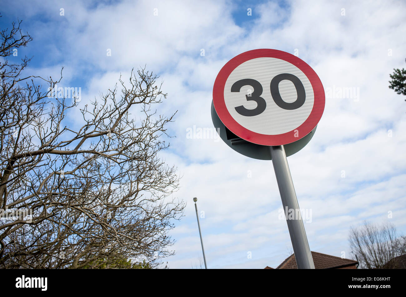Speed limit road signs with blue sky and white clouds Stock Photo - Alamy