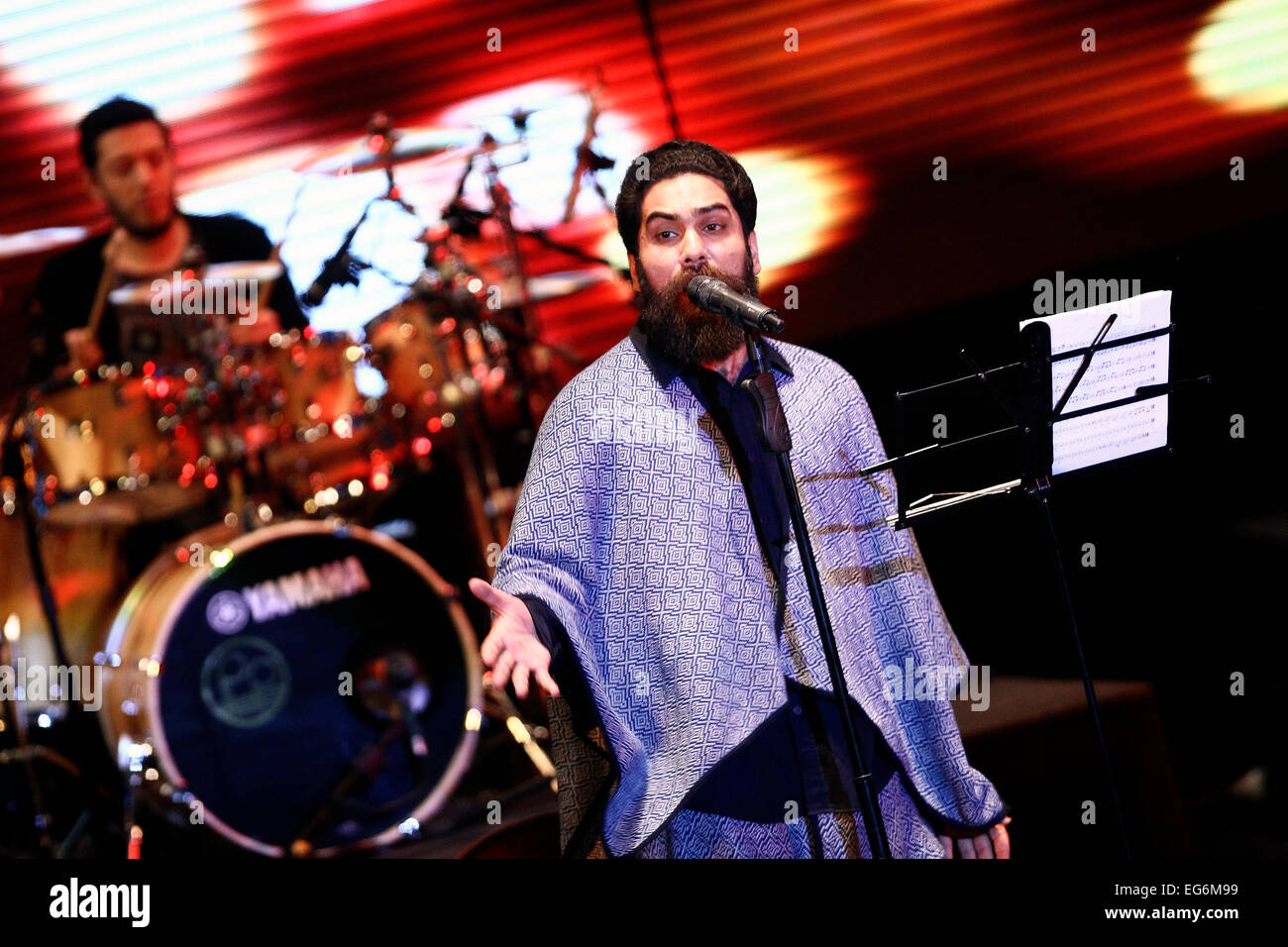 Tehran, Iran. 18th Feb, 2015. An Iranian singer performs at a pop ...