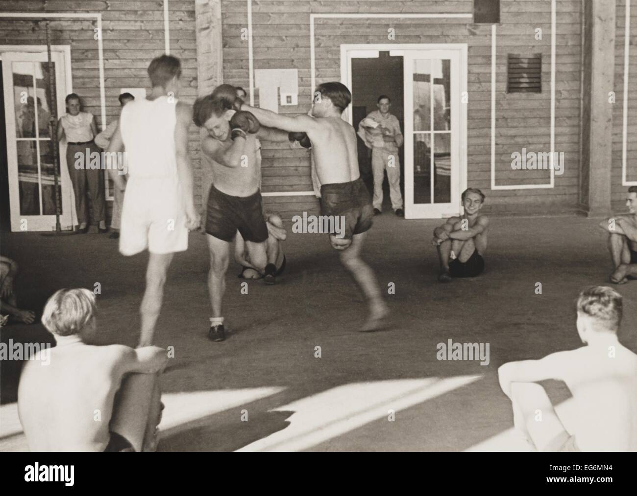 German amputees boxing at military hospital. The young World War 2 ...