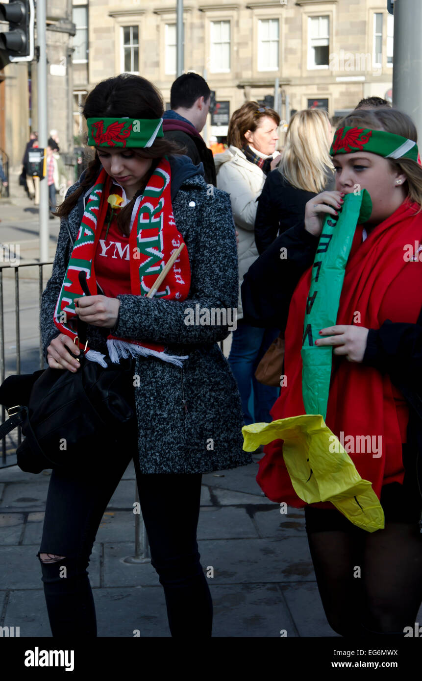 Welsh rugby fans in the centre of Edinburgh before the 6-Nations ...
