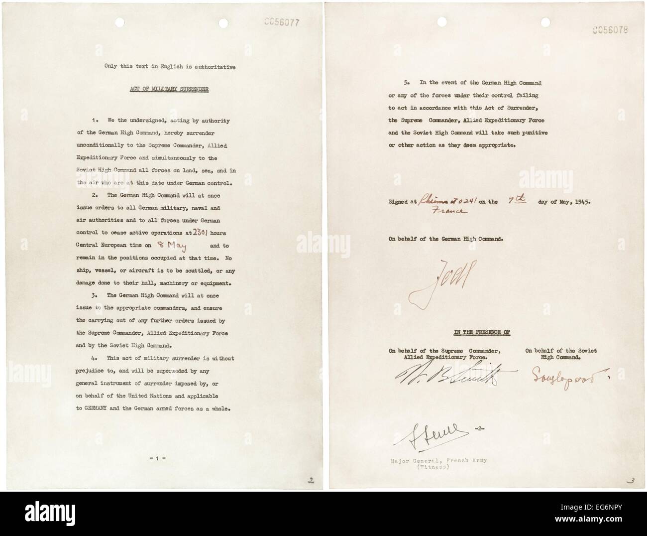 Germany surrender document signed by Gen. Alfred Jodl, Chief of Staff ...