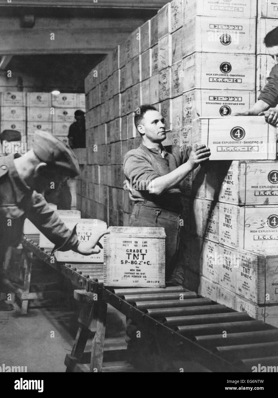 T.N.T. gunpowder shipped under the Lend-Lease program in a tunnel 100 ...
