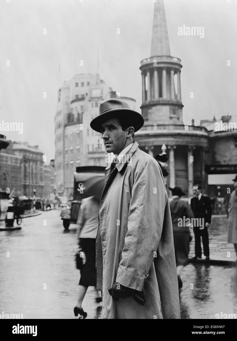 Edward R. Murrow, CBS Newscaster, crossing the street in London during ...