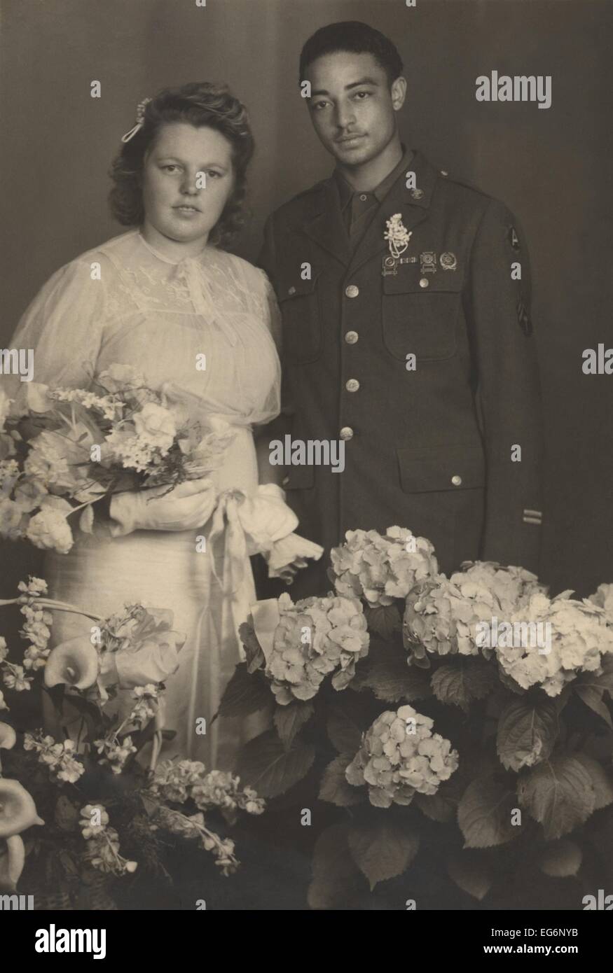 Wedding portrait of an African American World War II Corporal with his ...