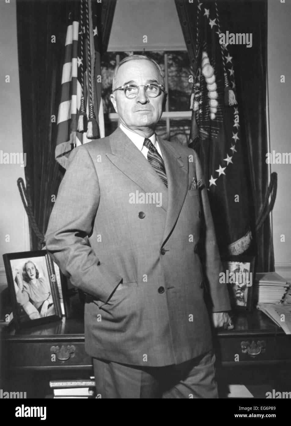 President Harry Truman at the White House office, April 5, 1946 ...