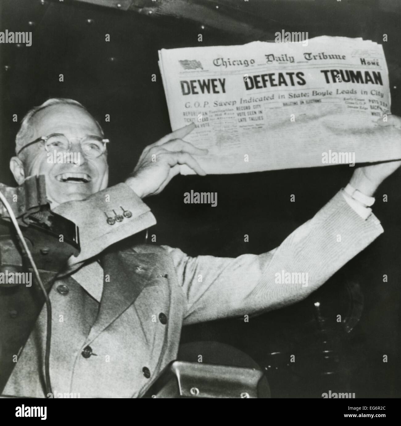 Harry S. Truman, president-elect, holds up edition of Chicago Daily ...