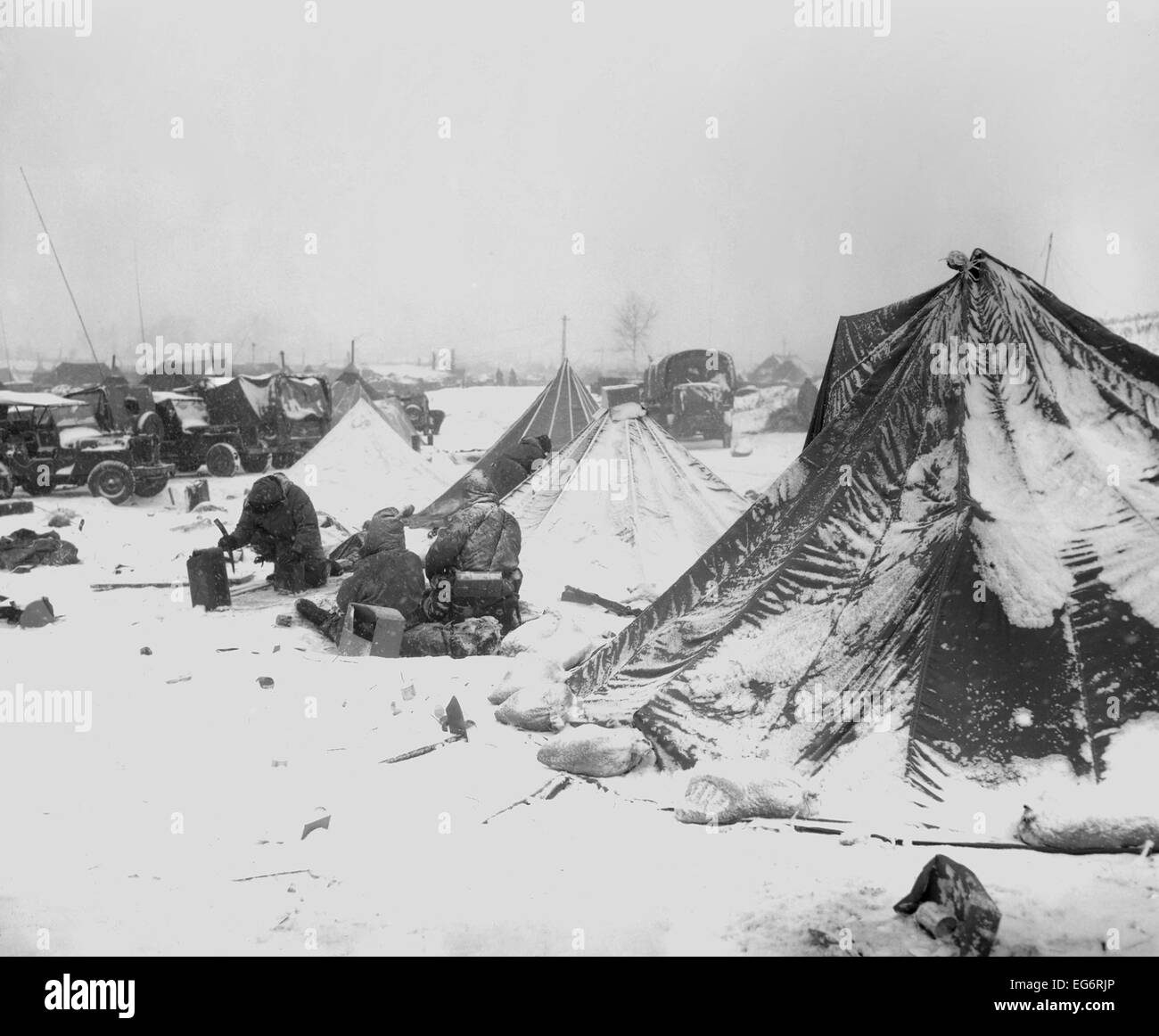 Snow-covered U.S. Marine tents at the base at Kotori, south of the ...