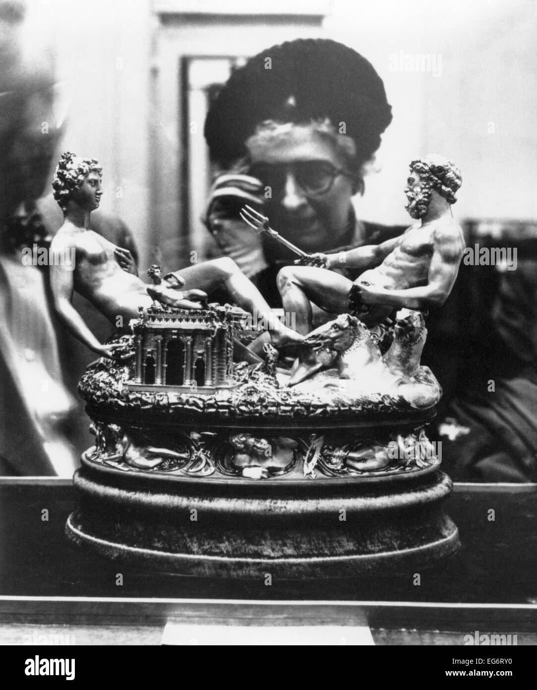 Visitor to the National Gallery Washington, D.C., scrutinizing, Cellini ...