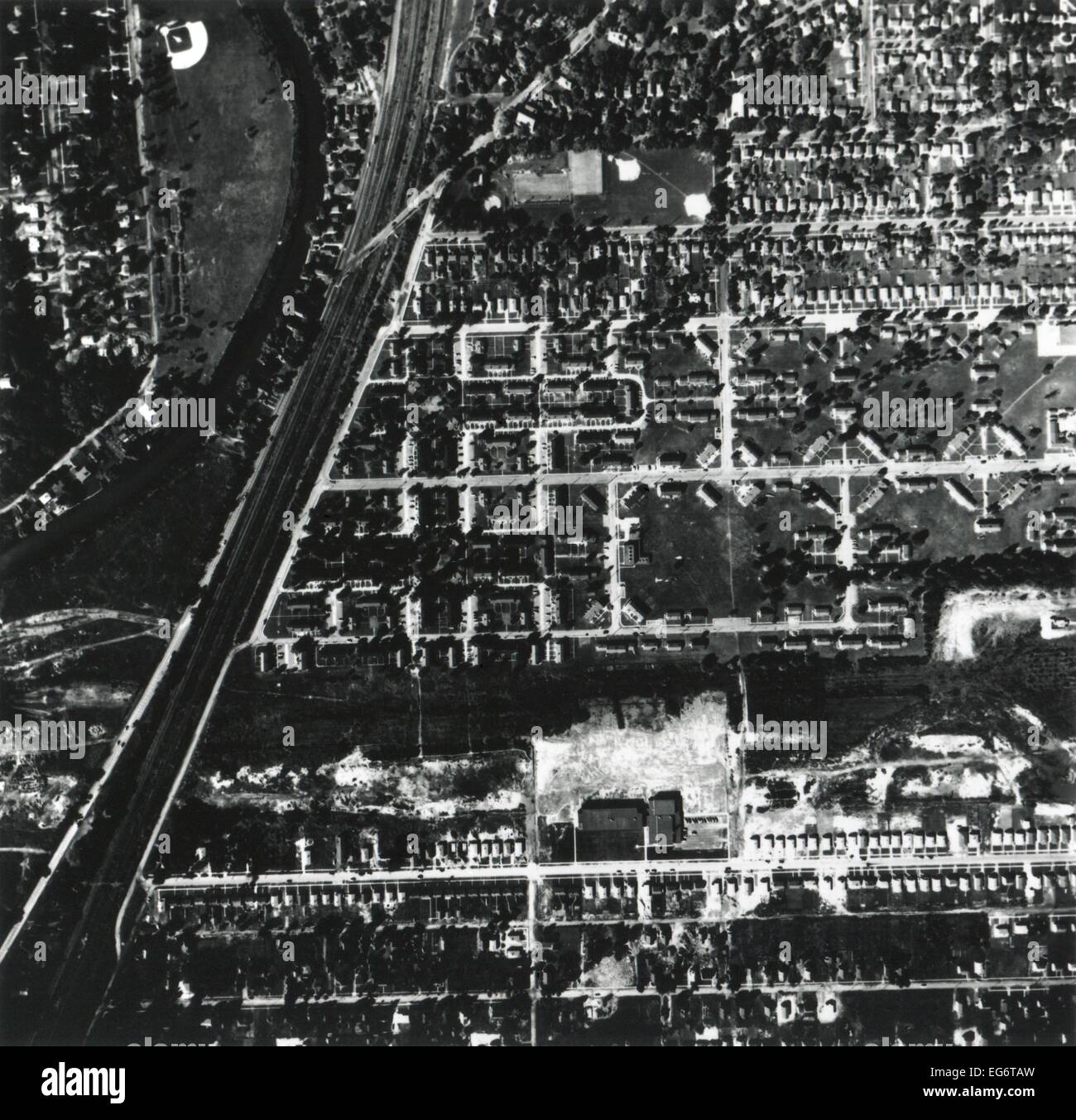 1956 Aerial Photograph Of Love Canal Showing A School And Houses Built Over And Near A Landfill