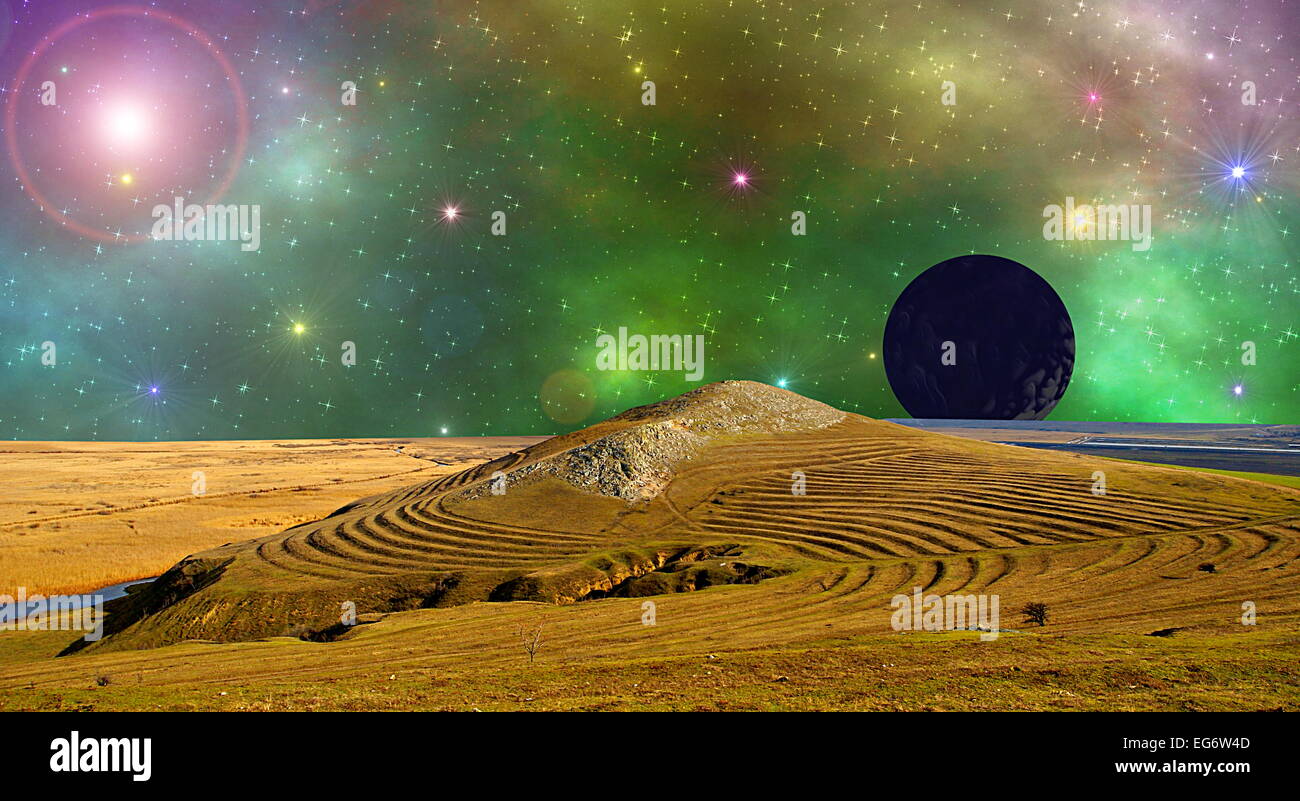 Magic landscape ,fantasy landscape with nebula space Stock Photo - Alamy