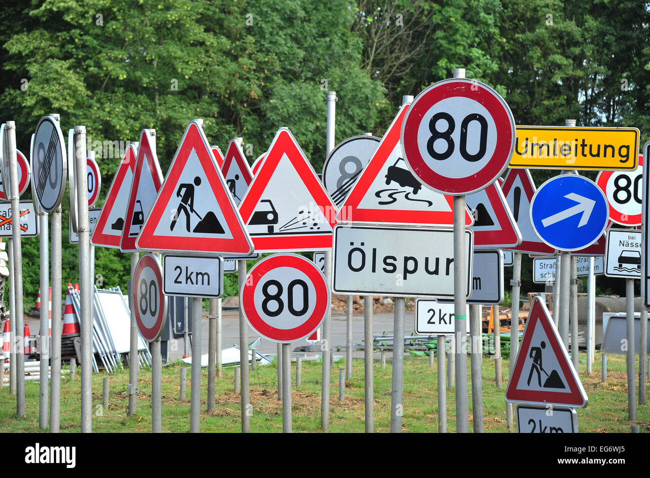 Traffic signs, highway maintenance agency, Gelsenkirchen, North Rhine ...