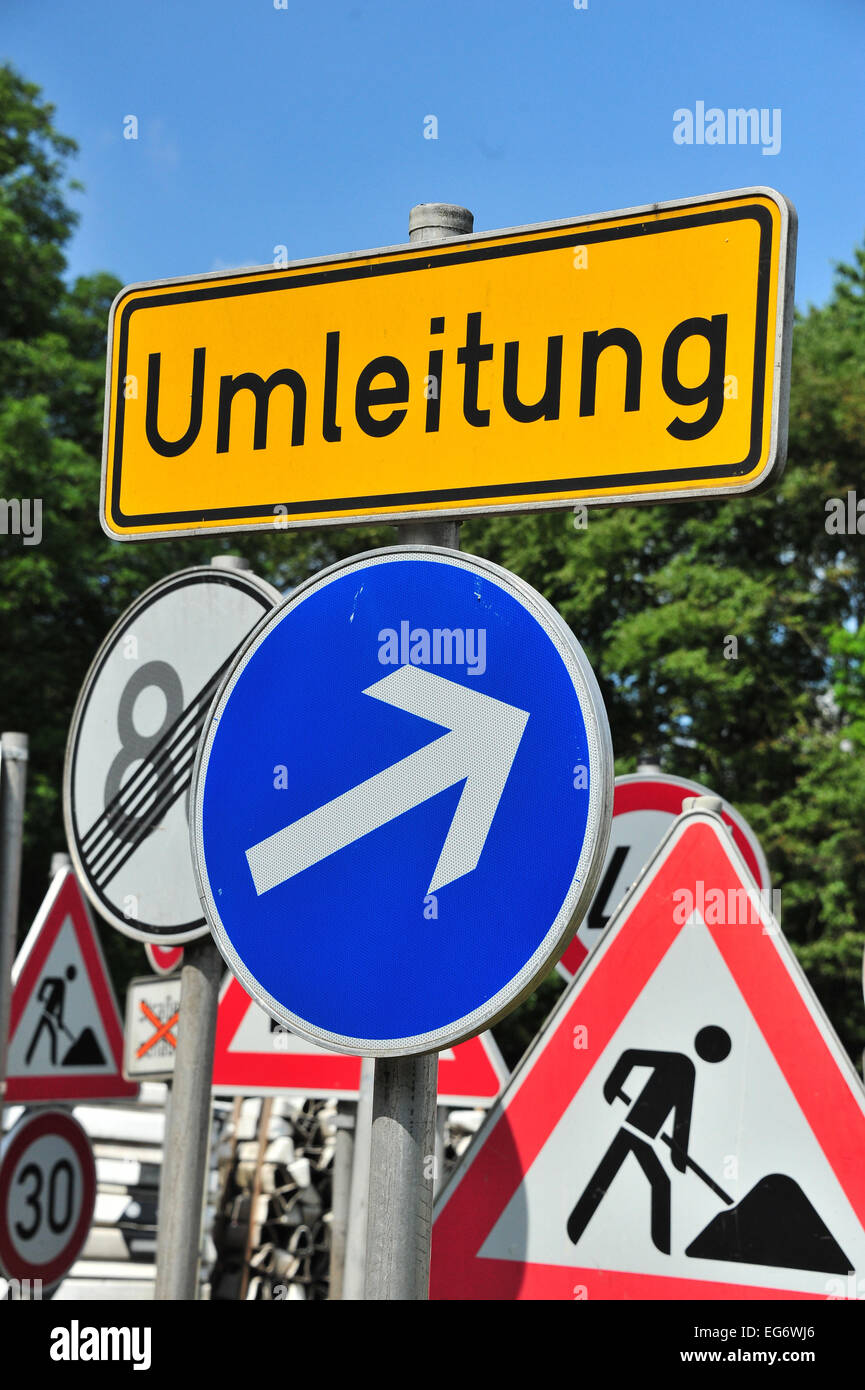 Traffic signs, highway maintenance agency, Gelsenkirchen, North Rhine ...