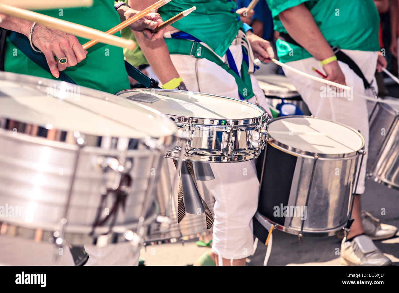A drums band on the street. Scenes of Samba parade Stock Photo - Alamy