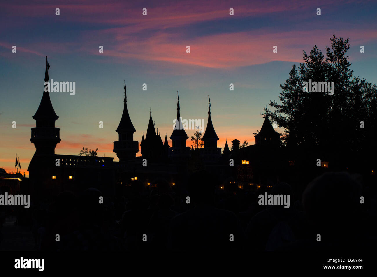 Skyline at Disney's Magic Kingdom at sunset Stock Photo - Alamy
