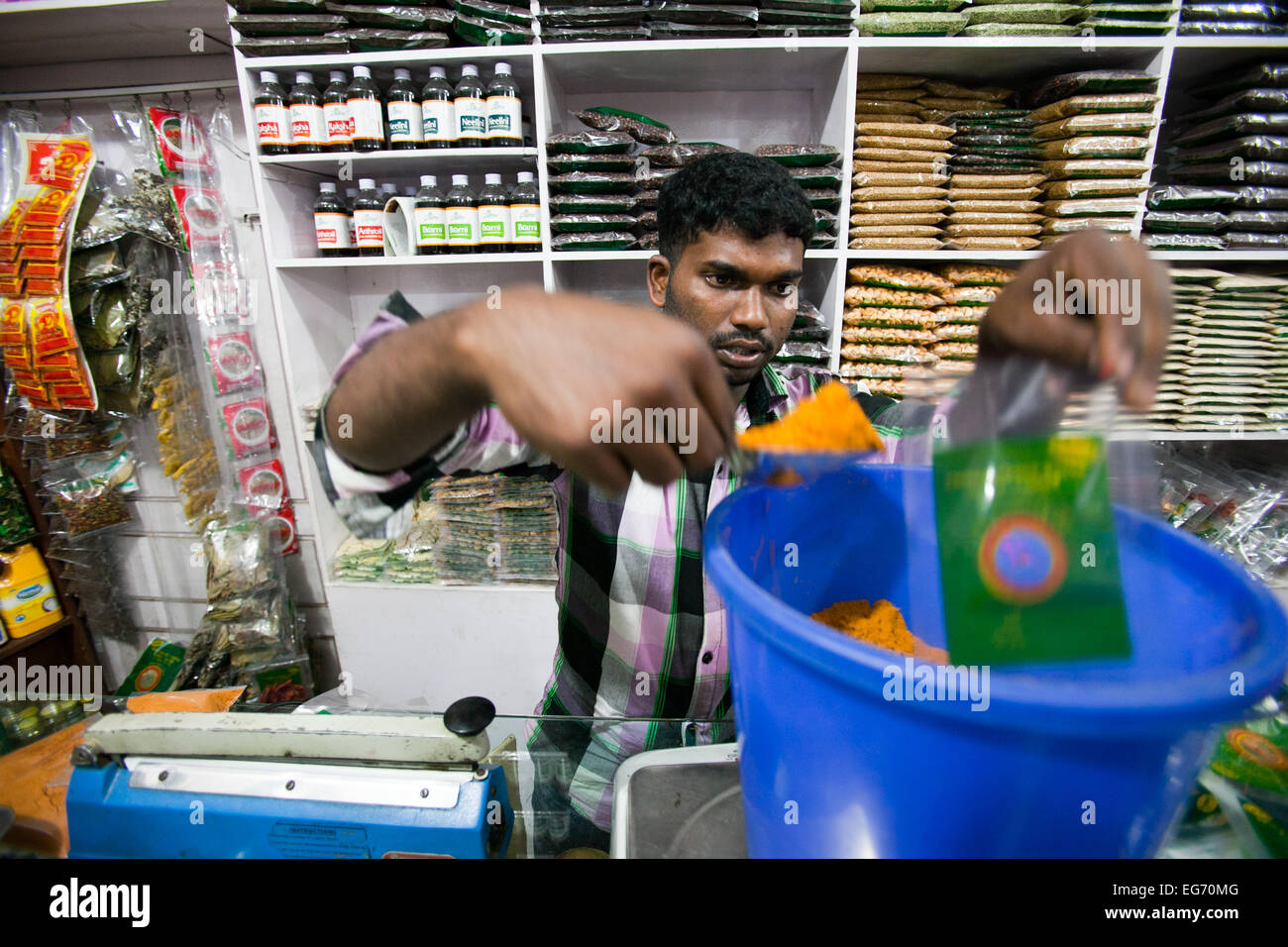 Selling spices - pepper, coriander, turmeric etc in a spice shop in the ...
