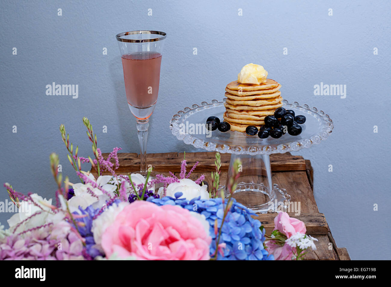Breakfast in bed flapjack stack Stock Photo - Alamy