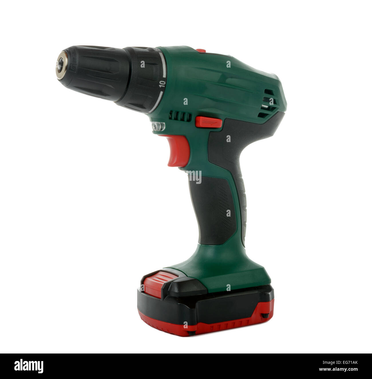 green cordless drill on the white background Stock Photo - Alamy