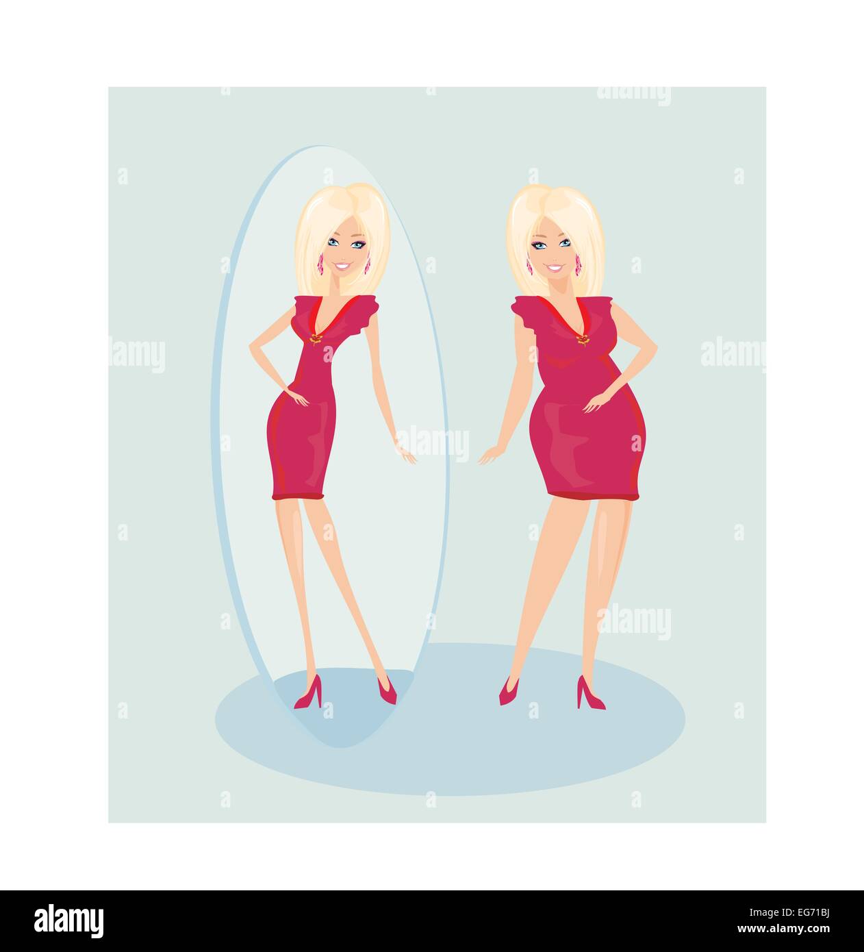 Full lady enjoys her slim reflection Stock Vector Image & Art - Alamy