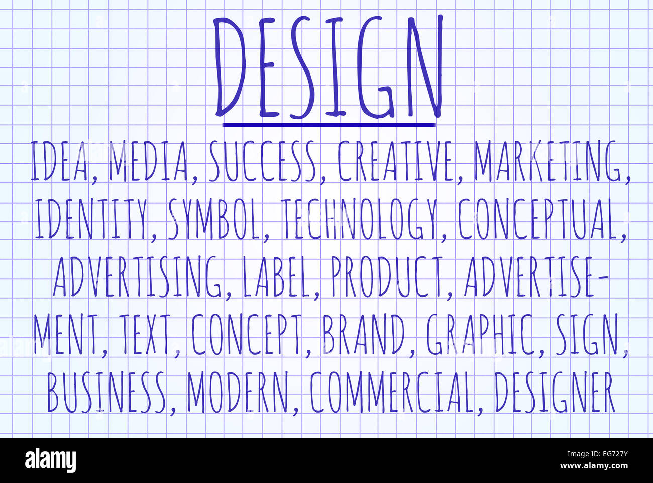 Design word cloud written on a piece of paper Stock Photo - Alamy