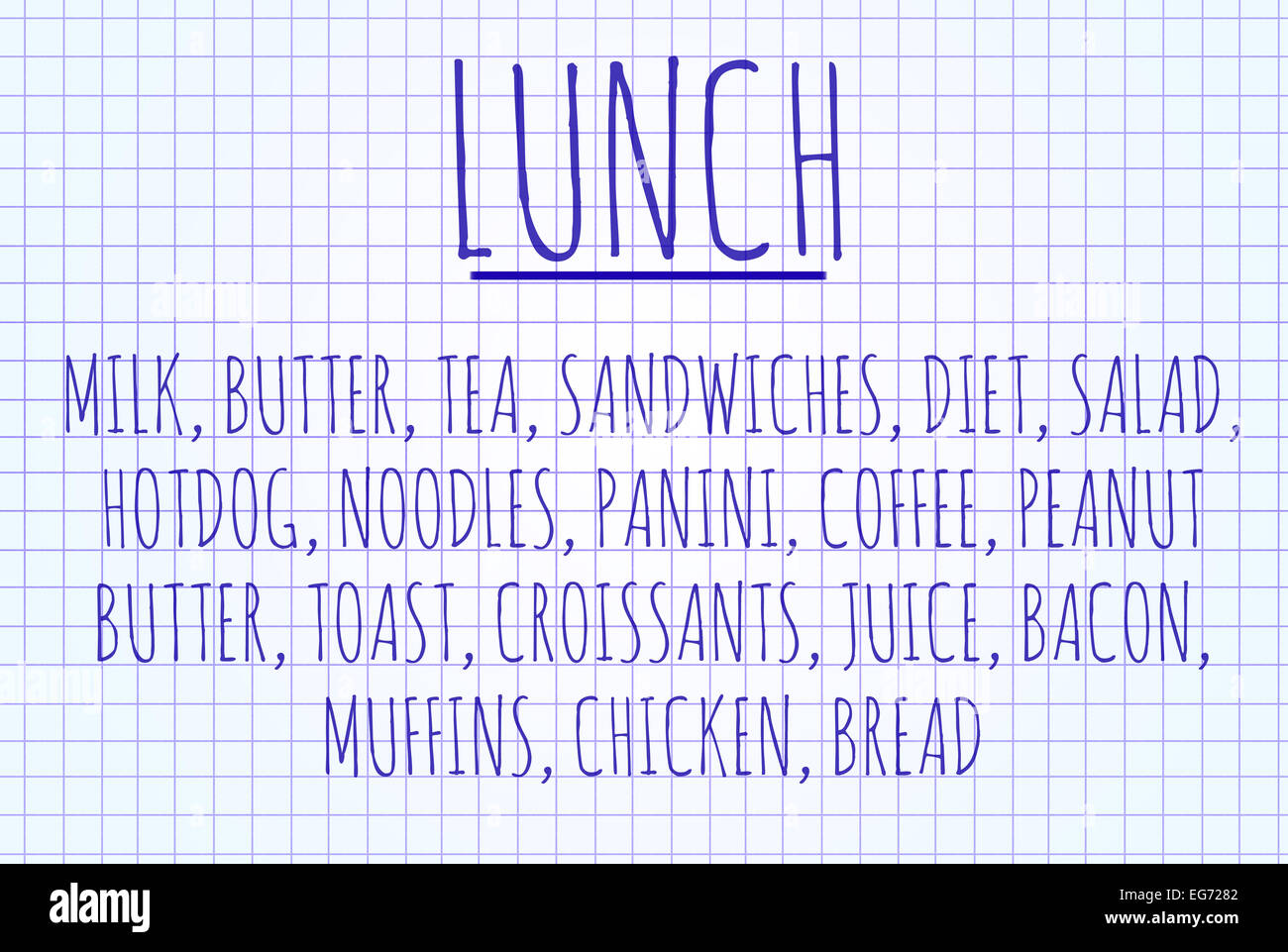 Lunch word cloud written on a piece of paper Stock Photo - Alamy