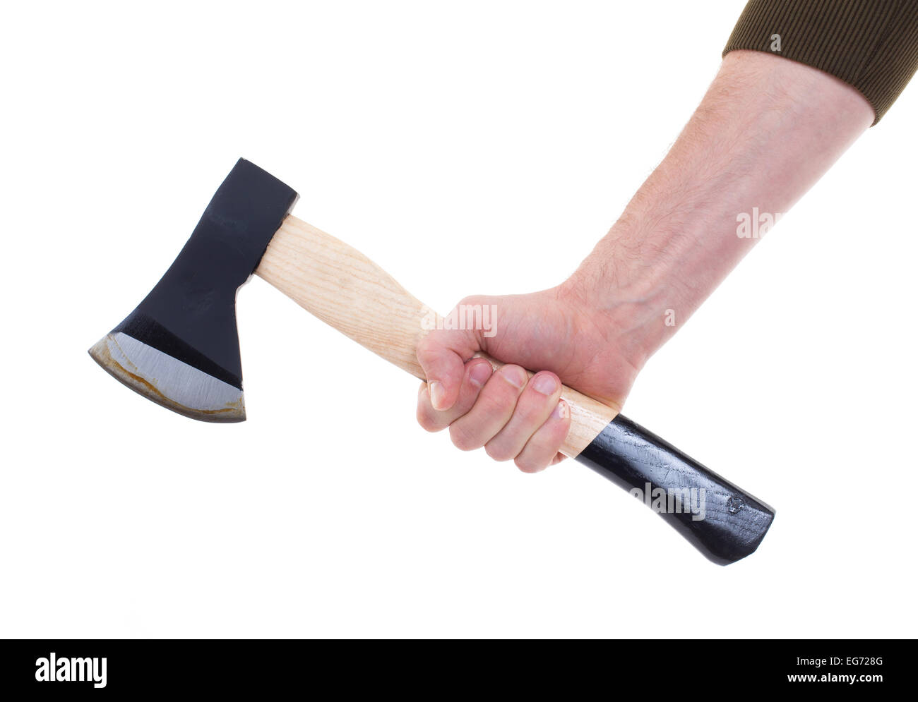 Hand holding a modern axe, isolated on white Stock Photo - Alamy