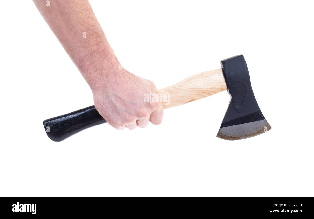 Hand holding a modern axe, isolated on white Stock Photo - Alamy