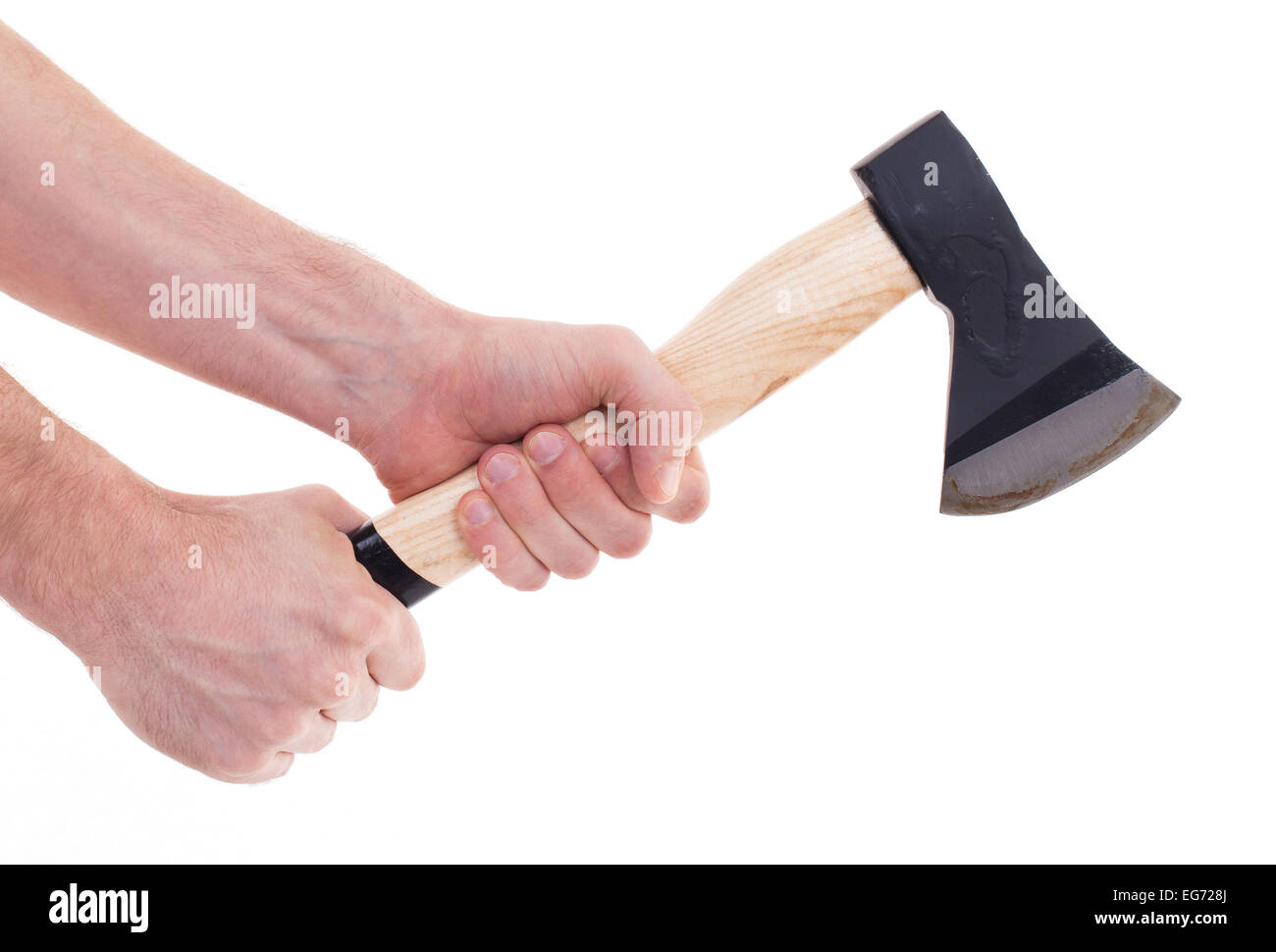 Hand holding a modern axe, isolated on white Stock Photo - Alamy
