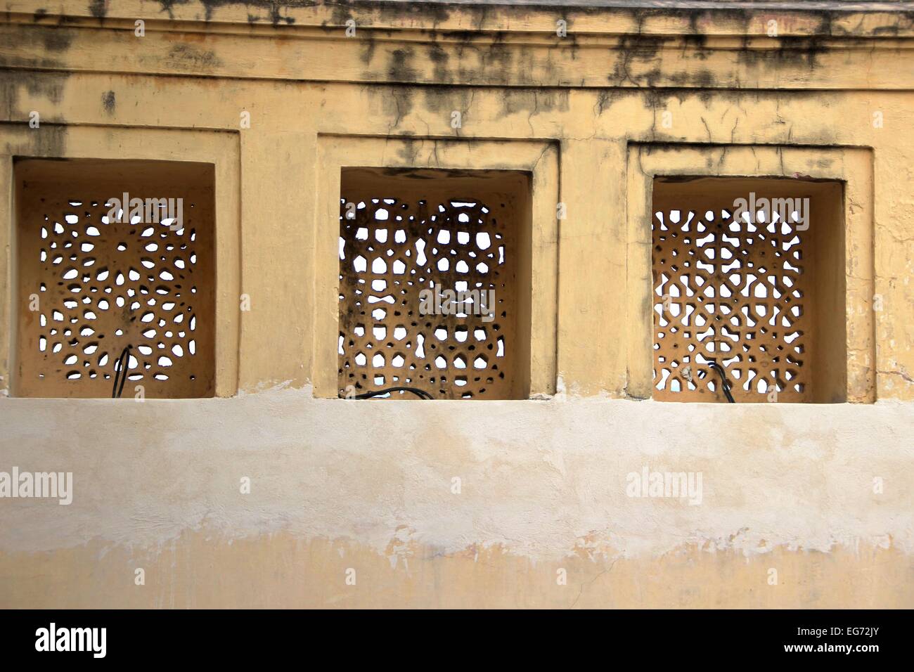 Three different design patterns of stone window at Amer Palace, Amber ...
