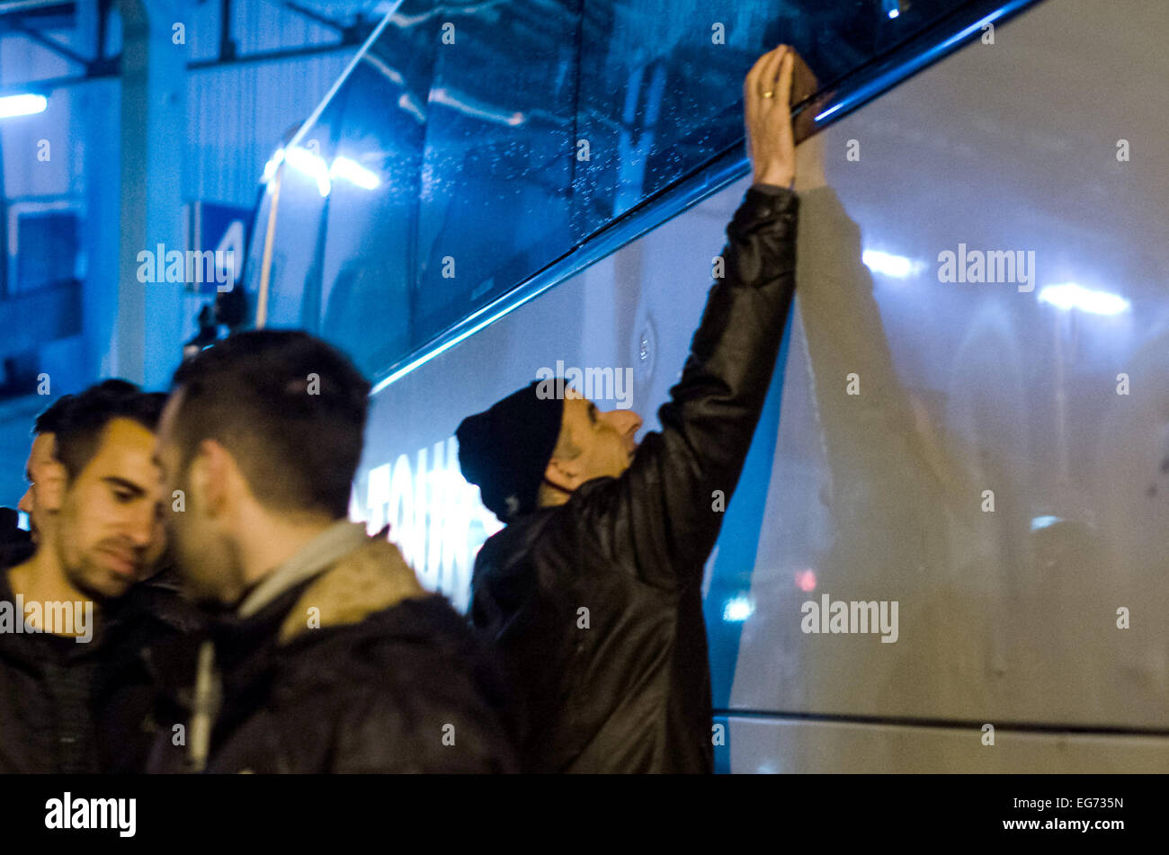 A man says goodbye to a passenger leaving the bus terminal in Pristina ...